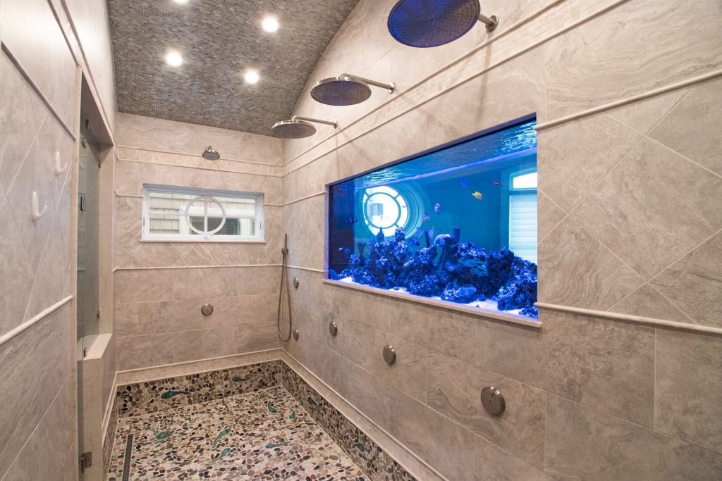 Luxury Shower Aquarium Integrated Into Custom Bathroom Design NJ